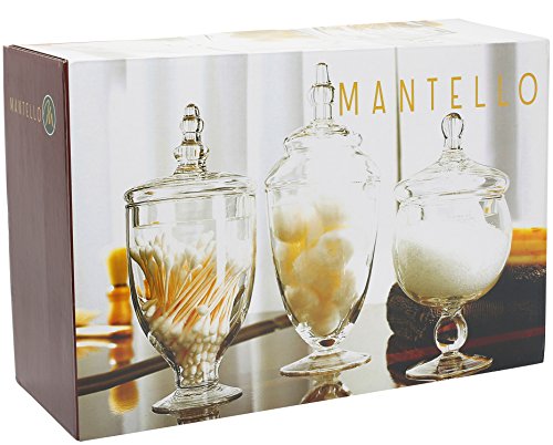 Mantello Apothecary Jars with Lids- Decorative Glass Candy Bar Containers (Clear, Small, Set of 3)