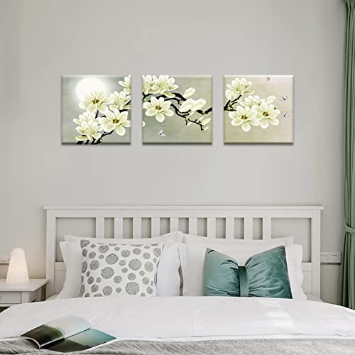 Natural art β White Magnolia & Butterfly Under the Moon Modern Giclee Canvas Prints Paintings to Photo Printed Artwork for Wall Decor