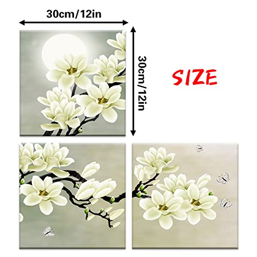 Natural art β White Magnolia & Butterfly Under the Moon Modern Giclee Canvas Prints Paintings to Photo Printed Artwork for Wall Decor