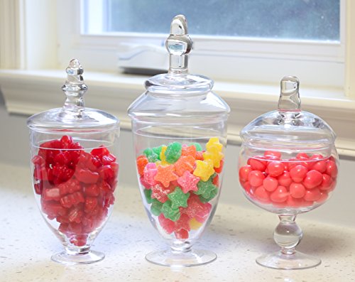 Mantello Apothecary Jars with Lids- Decorative Glass Candy Bar Containers (Clear, Small, Set of 3)