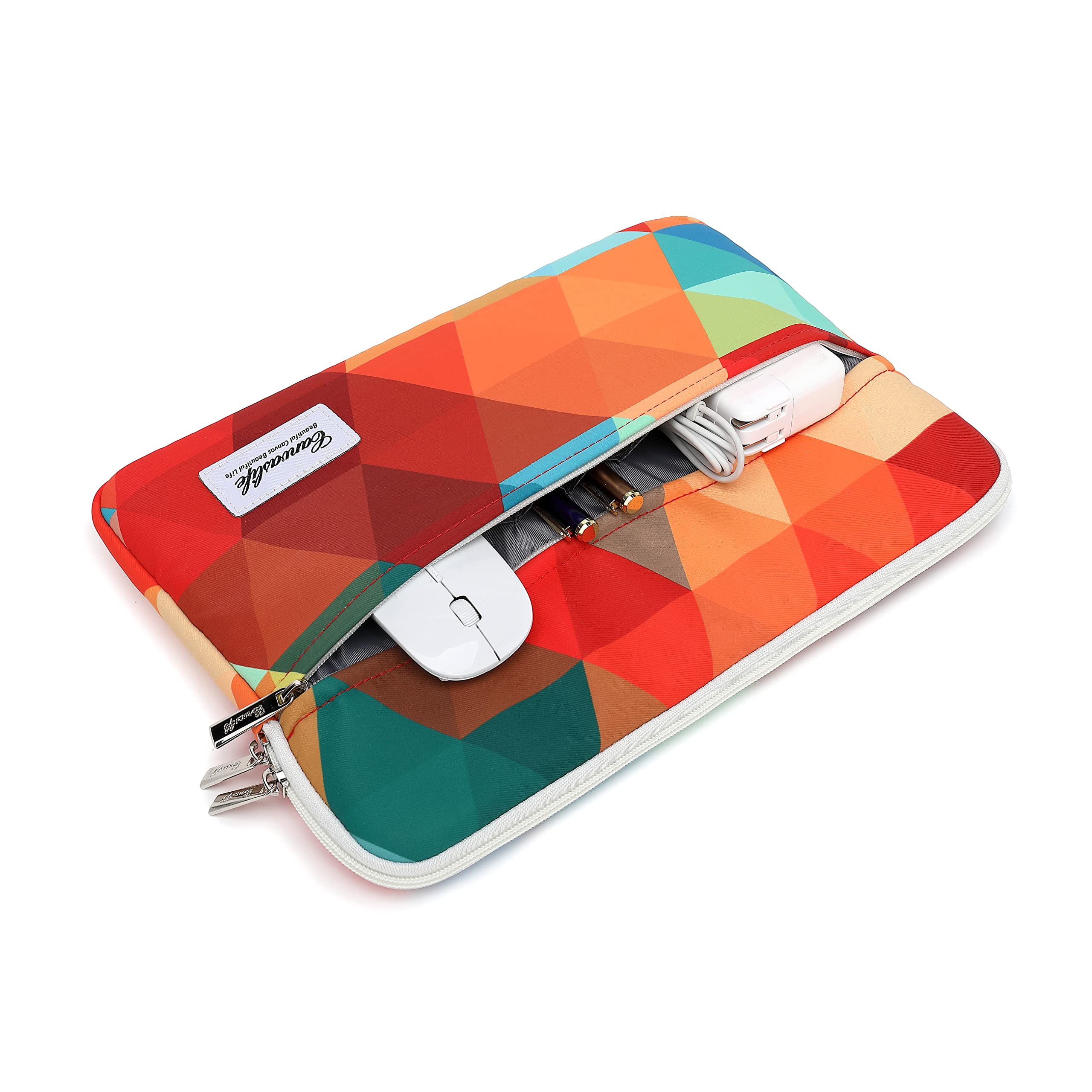 Canvaslife Rainbow Peacock Pattern 13 inch Canvas Laptop Sleeve with Pocket 13 inch 13.3 inch Laptop 13 case13 Sleeve