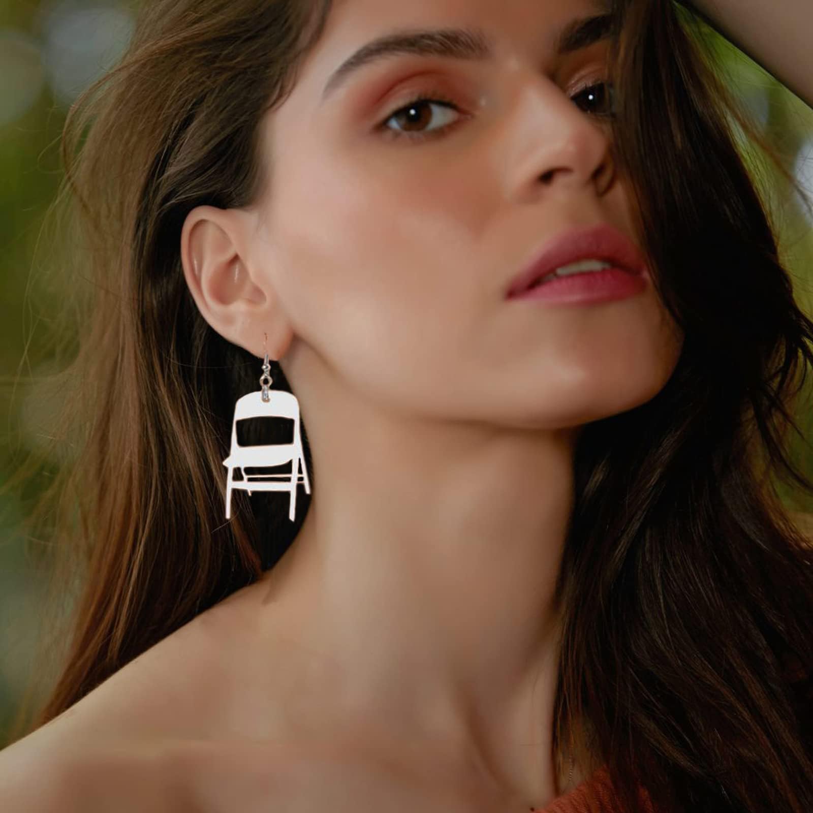 Folding Chair Earrings, Funny Fight Acrylic Chair Drop Dangle Earrings for Women Christmas Halloween Party Boho Jewelry Gifts(White)