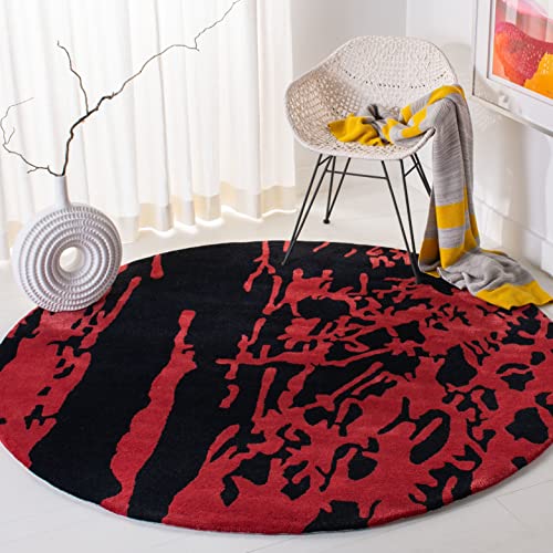 SAFAVIEH Soho Collection 8' Round Black / Red SOH326B Handmade Premium Wool Area Rug