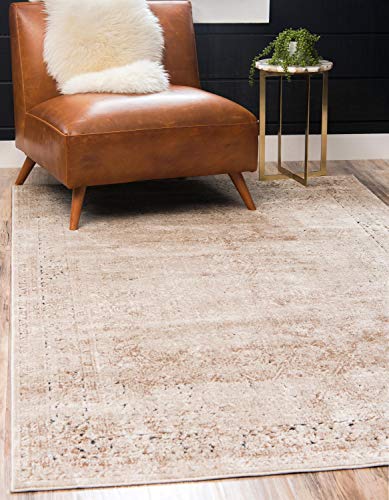 Unique Loom Chateau Collection Distressed, Textured, Vintage, Border, Rustic, Traditional Area Rug, 4 ft x 6 ft, Beige/Light Brown