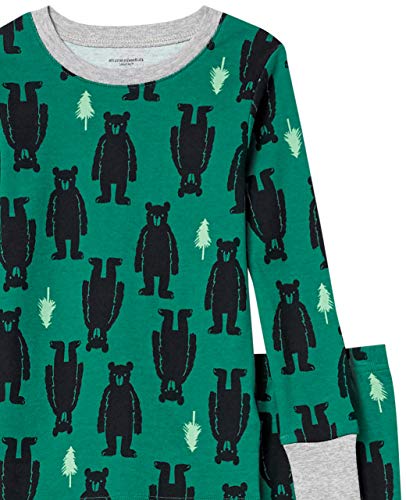 Amazon Essentials Unisex Toddlers' Snug-Fit Cotton Pajama Sleepwear Sets, 4-piece, Bottle Green Polar Bear/Mint Green Happy Camper, 4T