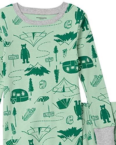 Amazon Essentials Unisex Toddlers' Snug-Fit Cotton Pajama Sleepwear Sets, 4-piece, Bottle Green Polar Bear/Mint Green Happy Camper, 4T
