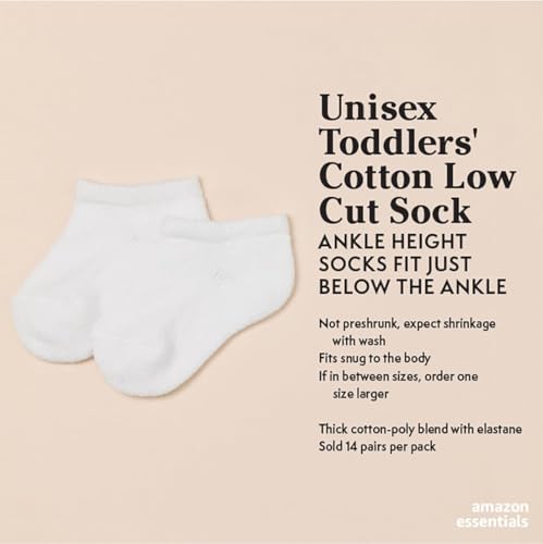 Amazon Essentials Unisex Kids' Cotton Low Cut Sock, 14 Pairs, White/Grey, Small