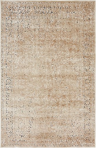 Unique Loom Chateau Collection Distressed, Textured, Vintage, Border, Rustic, Traditional Area Rug, 4 ft x 6 ft, Beige/Light Brown