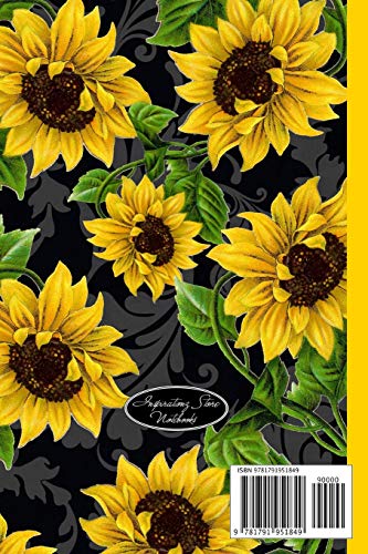 S: Floral Letter S Monogram personalized Journal, Black & Yellow Sunflower pattern Monogrammed Notebook, Lined 6x9 inch College Ruled 120 page perfect bound Glossy Soft Cover