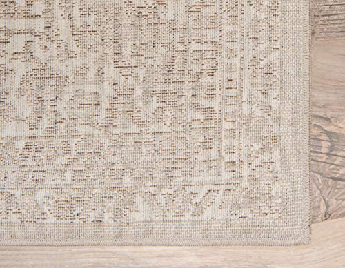 Unique Loom Chateau Collection Distressed, Textured, Vintage, Border, Rustic, Traditional Area Rug, 4 ft x 6 ft, Beige/Light Brown