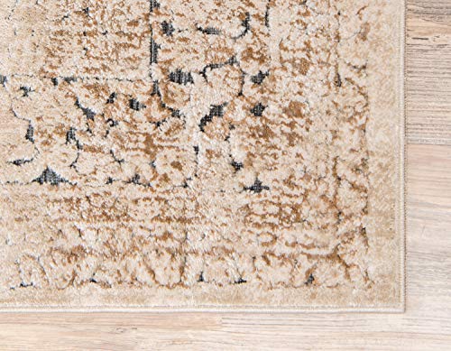 Unique Loom Chateau Collection Distressed, Textured, Vintage, Border, Rustic, Traditional Area Rug, 4 ft x 6 ft, Beige/Light Brown