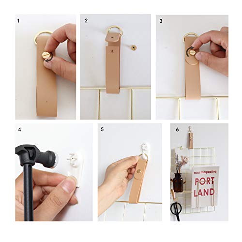 FRIADE Rose Gold Metal Wire Wall Grid Panel for Photo Display,Display Ledge,Wall Organizer for Living Room,Bedroom,10 Metal Clips&2 Leather Straps&3 Nails Offered,Set of 1 (Rose Gold:25.5”x17.7”)
