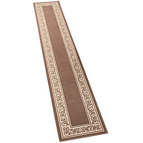 Collections Etc Extra Long Floral Skid-Resistant Border Rug, Sand, 20" X 90"