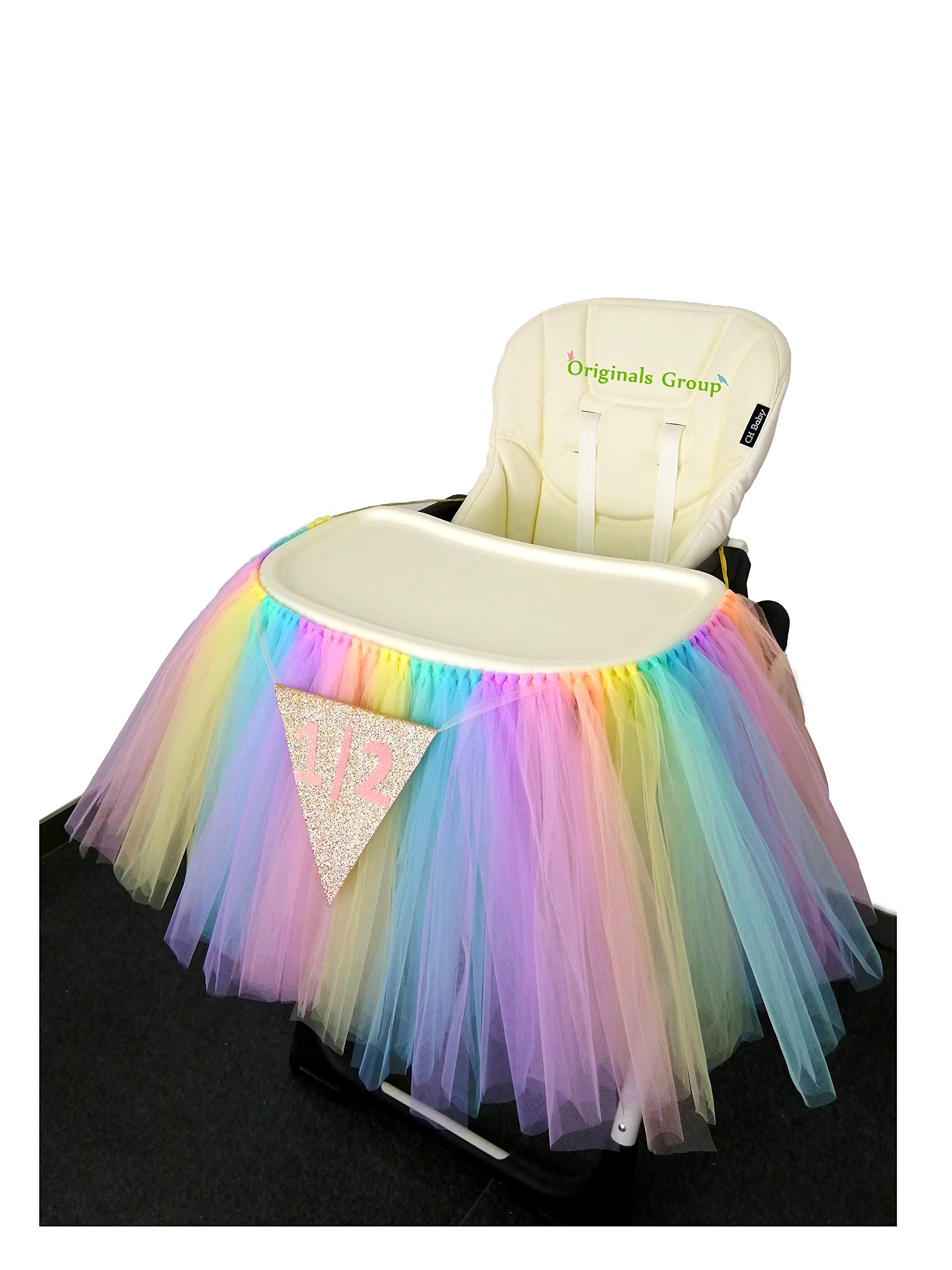 Originals Group Six Months Half Year Old 1st Birthday Rainbow Tutu Skirt for High Chair Decoration for Party Supplies