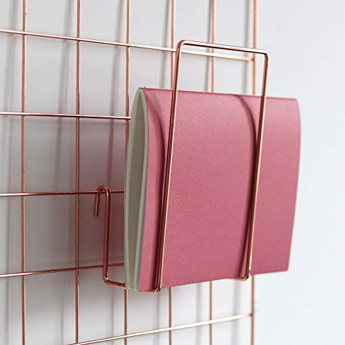 FRIADE Rose Gold Metal Wire Wall Grid Panel for Photo Display,Display Ledge,Wall Organizer for Living Room,Bedroom,10 Metal Clips&2 Leather Straps&3 Nails Offered,Set of 1 (Rose Gold:25.5”x17.7”)