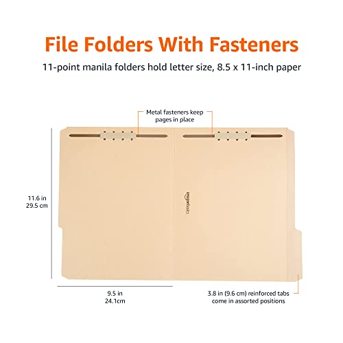 Amazon Basics Manila File Folders with Fasteners, Letter Size, 100-Pack, Light Brown