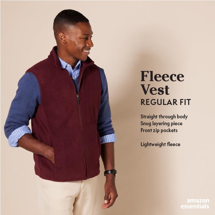 Amazon Essentials Men's Full-Zip Polar Fleece Vest (Available in Big & Tall), Charcoal Heather, Large
