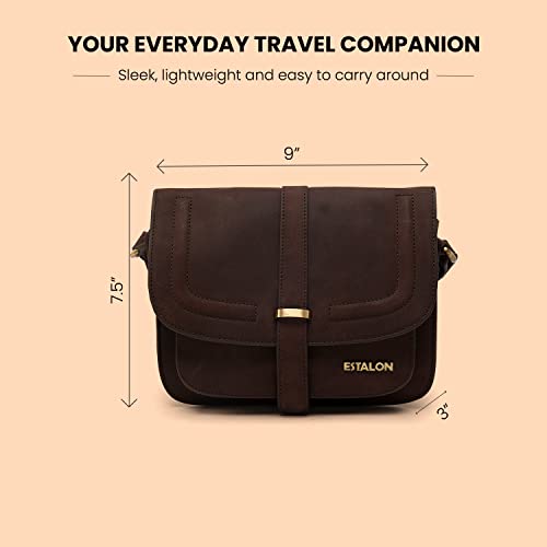 ESTALON Crossbody Bags for Women - Real Leather Multi Pocket Travel Purse and Sling Bag (Mocha)