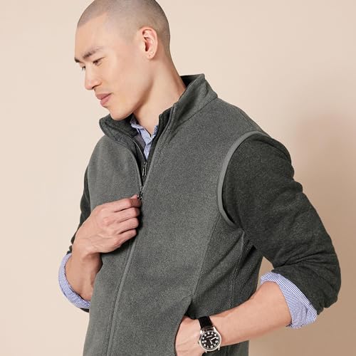 Amazon Essentials Men's Full-Zip Polar Fleece Vest (Available in Big & Tall), Charcoal Heather, Large