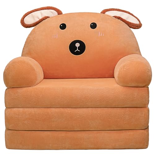 Toddler Chair Kids Sofa - Toddler Sofa Kids Couch Fold Out, 2 in 1 Flip Out Couch and Mini Sofa for Girls and Boys, Baby Couch for 1-4 Year Olds - Cute and Comfy Baby Sofa (Brown Dog)