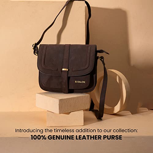 ESTALON Crossbody Bags for Women - Real Leather Multi Pocket Travel Purse and Sling Bag (Mocha)