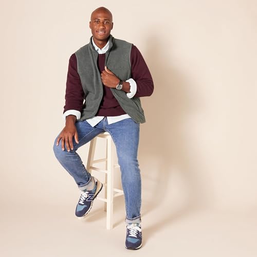 Amazon Essentials Men's Full-Zip Polar Fleece Vest (Available in Big & Tall), Charcoal Heather, Large