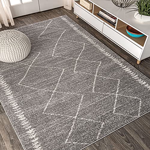 JONATHAN Y MOH203C-8 Zaina Moroccan Beni Souk Indoor Farmhouse Area-Rug Bohemian Minimalistic Geometric Easy-Cleaning Bedroom Kitchen Living Room Non Shedding, 8 X 10, Gray,Cream