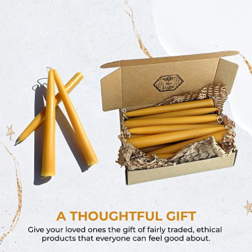BeeTheLight Beeswax Taper Candles (Pack of 12) - Dipped Style Smokeless Unscented Candles - 12 Hours Burn Time Each - All Natural 100% Pure Beeswax Candle - Handmade Decorative Taper Candle Set