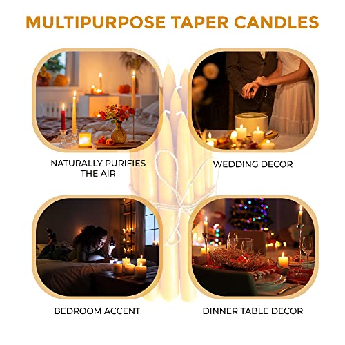 BeeTheLight Beeswax Taper Candles (Pack of 12) - Dipped Style Smokeless Unscented Candles - 12 Hours Burn Time Each - All Natural 100% Pure Beeswax Candle - Handmade Decorative Taper Candle Set