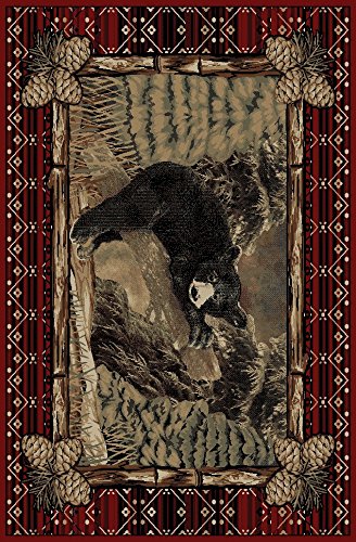 Mayberry Rugs Rustic Lodge Pine Black Bear Cub Log 2'x3' Area Rug, 2'3"x3'3"