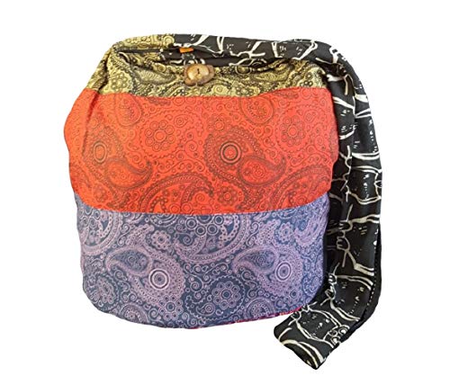 BTP! Thai Cotton Hippie Hobo Sling Crossbody Bag eco Friendly Shopping bag Paisley Print Large (Patchwork Random Colors PWP)