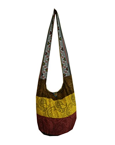 BTP! Thai Cotton Hippie Hobo Sling Crossbody Bag eco Friendly Shopping bag Paisley Print Large (Patchwork Random Colors PWP)