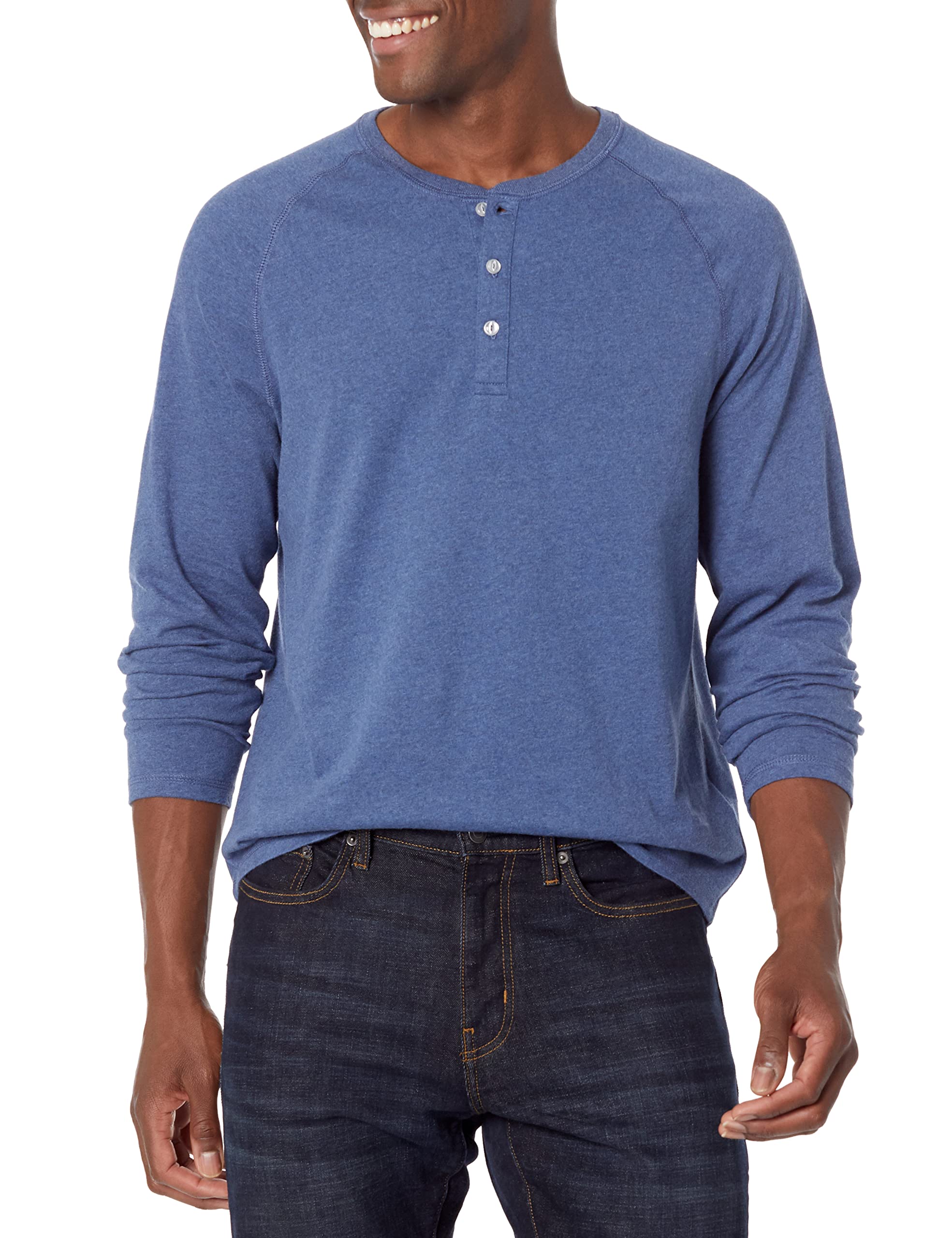 Amazon Essentials Long Sleeve Shirt for Men, Regular-Fit Henley, Available in Big & Tall, Blue Heather, X-Large