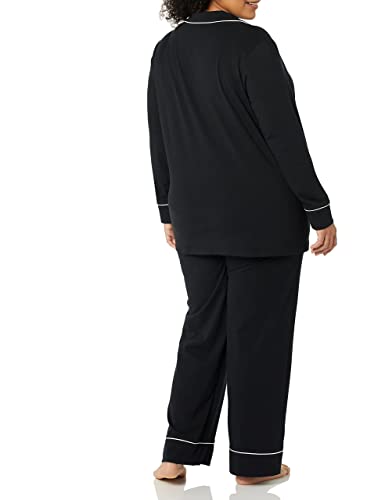 Amazon Essentials Women's Cotton Modal Long-Sleeve Shirt and Full-Length Bottom Pajama Set, Black, Small