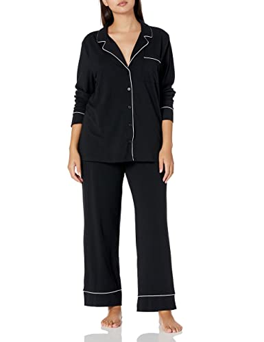 Amazon Essentials Women's Cotton Modal Long-Sleeve Shirt and Full-Length Bottom Pajama Set, Black, Small