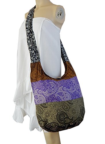 BTP! Thai Cotton Hippie Hobo Sling Crossbody Bag eco Friendly Shopping bag Paisley Print Large (Patchwork Random Colors PWP)
