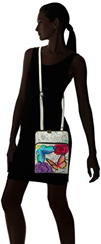 Anna by Anuschka Women's Genuine Leather Tall Zip-Around Cross Body| Hand Painted Original Artwork | Floral Paradise