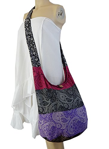 BTP! Thai Cotton Hippie Hobo Sling Crossbody Bag eco Friendly Shopping bag Paisley Print Large (Patchwork Random Colors PWP)