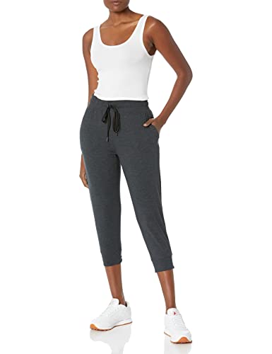 Amazon Essentials Women's Brushed Tech Stretch Crop Jogger Pant (Available in Plus Size), Black Space Dye, Large