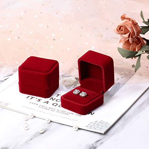 Hicarer 4 Pieces Velvet Ring Earring Box Jewelry Gift Case Boxes for Wedding Engagement Birthday and Anniversary (Wine Red)