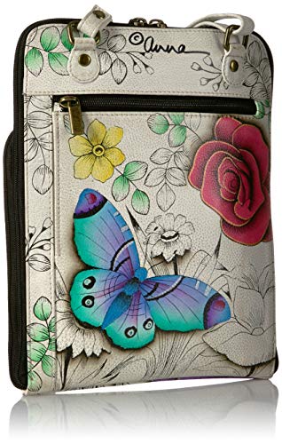 Anna by Anuschka Women's Genuine Leather Tall Zip-Around Cross Body| Hand Painted Original Artwork | Floral Paradise