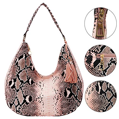CLARA Snakeskin Hobo Handbag PU Leather Top Handle Bag Tassel Shoulder Bag Satchel Travel Tote Purse Brown