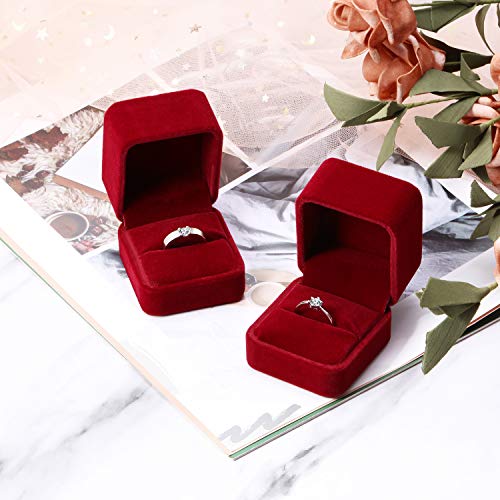 Hicarer 4 Pieces Velvet Ring Earring Box Jewelry Gift Case Boxes for Wedding Engagement Birthday and Anniversary (Wine Red)
