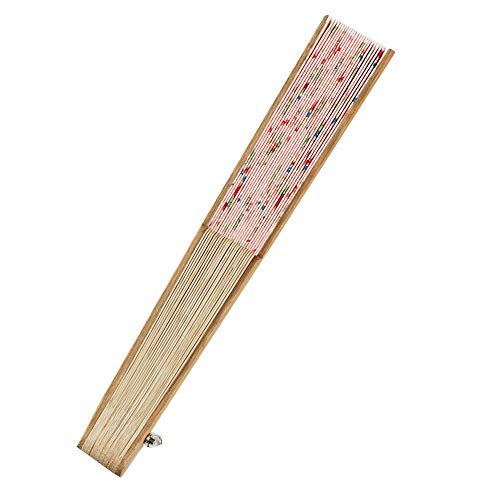 Hand Fan Bamboo Pink Flower Printed Folding Fan Cotton for Party Wedding Gift