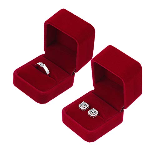Hicarer 4 Pieces Velvet Ring Earring Box Jewelry Gift Case Boxes for Wedding Engagement Birthday and Anniversary (Wine Red)