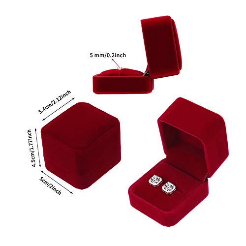 Hicarer 4 Pieces Velvet Ring Earring Box Jewelry Gift Case Boxes for Wedding Engagement Birthday and Anniversary (Wine Red)
