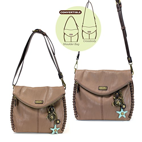 Chala Bronze Sea Turtle with Teal Starfish Purse Charm + XBody/Shoulder Handbags - 9 Colors (Light Brown)