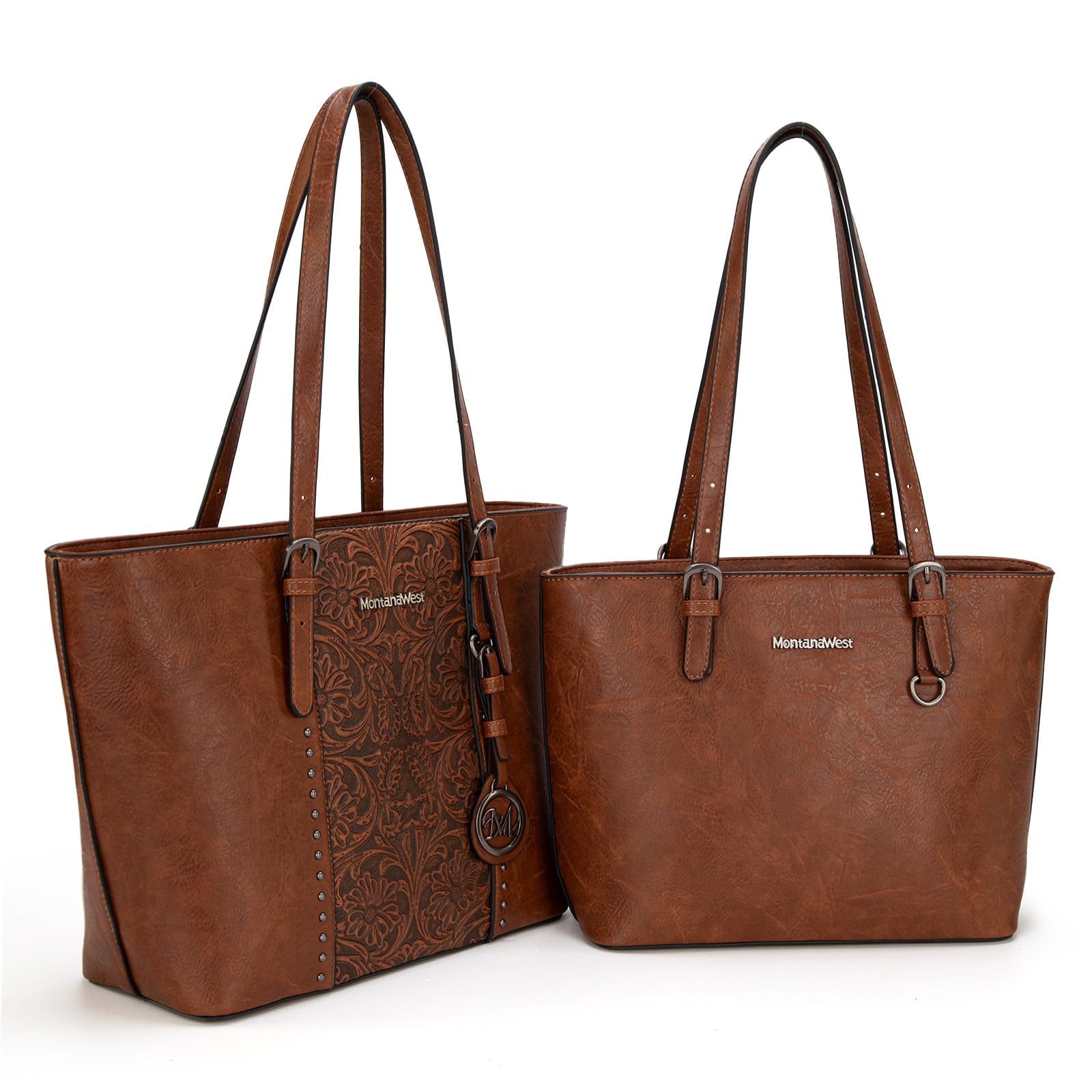 Montana West Tote Bag for Women Vegan Leather Purse and Handbags Set Embossed Collection Purse 2Pcs Set Brown MWC2-G052A-BR