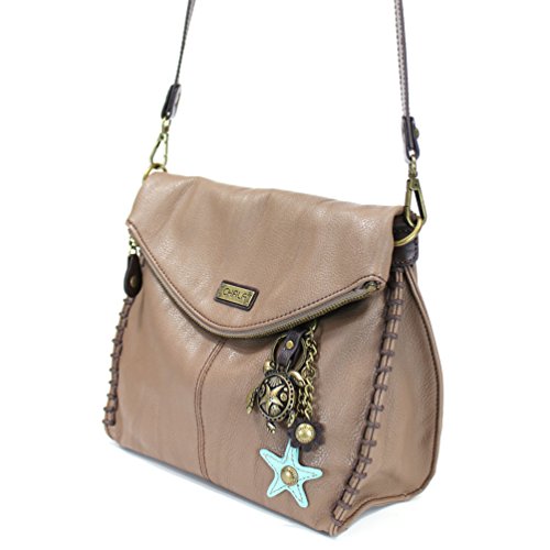 Chala Bronze Sea Turtle with Teal Starfish Purse Charm + XBody/Shoulder Handbags - 9 Colors (Light Brown)