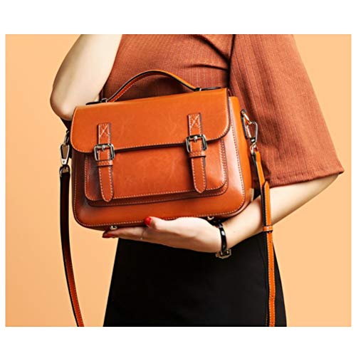 JeHouze Women's Genuine Leather Messenger Crossbody Medium Handbag Shoulder Vintage Purse (Black)